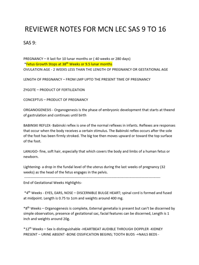 MCN Reviewer Notes: Pregnancy Overview | PDF | Skull | Childbirth