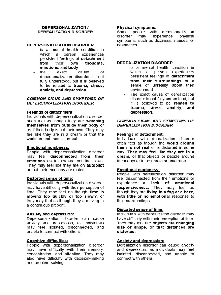 DEPERSONALIZATION | PDF | Dissociation (Psychology) | Mental Disorder