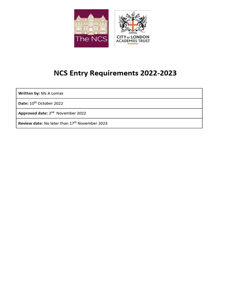 Ncs Entry Requirements 2022 2023 Pdf Qualifications Science