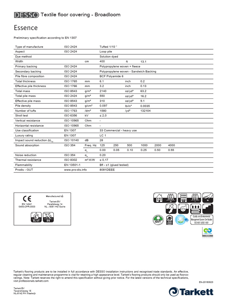 TDS Desso Essence | PDF | Flooring | Building Engineering