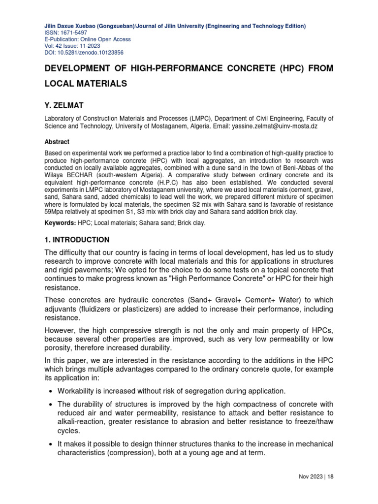 Development of High-Performance Concrete (HPC) From Local Materials | PDF | Concrete | Strength ...