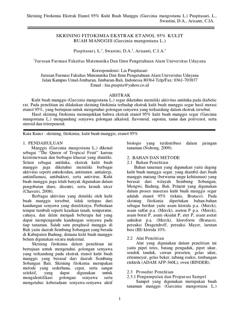 Skrining Fitokimia Ekstrak Etanol 95 Kul 90643239 | PDF