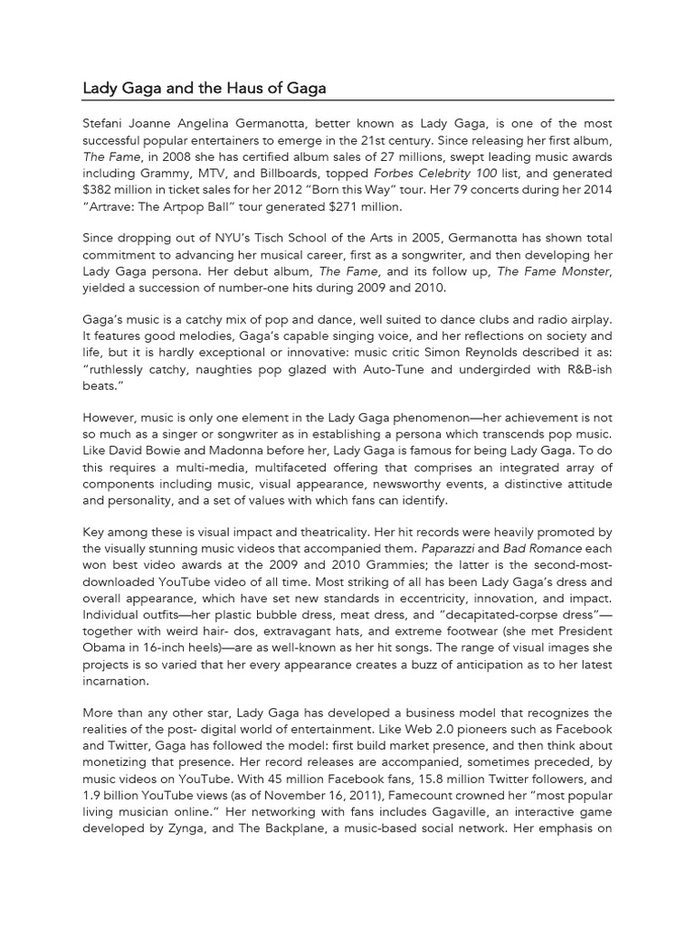 Reading 1 - Lady Gaga and The House of Gaga | PDF | Lady Gaga