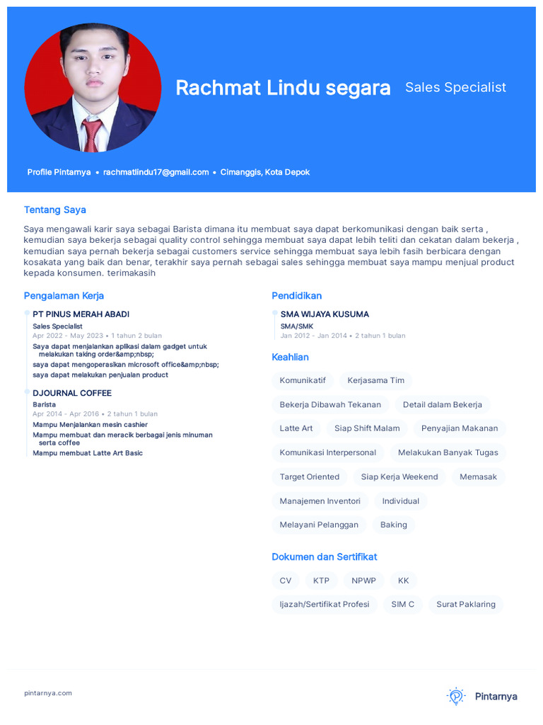 Rachmat Lindu Segara - Pintarnya - CV | PDF