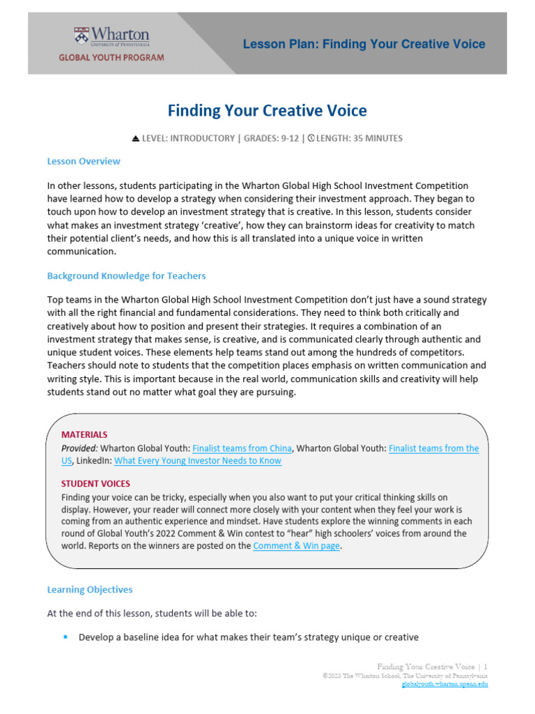 Unit 1.3-Finding Your Creative Voice | PDF | Creativity | Brainstorming