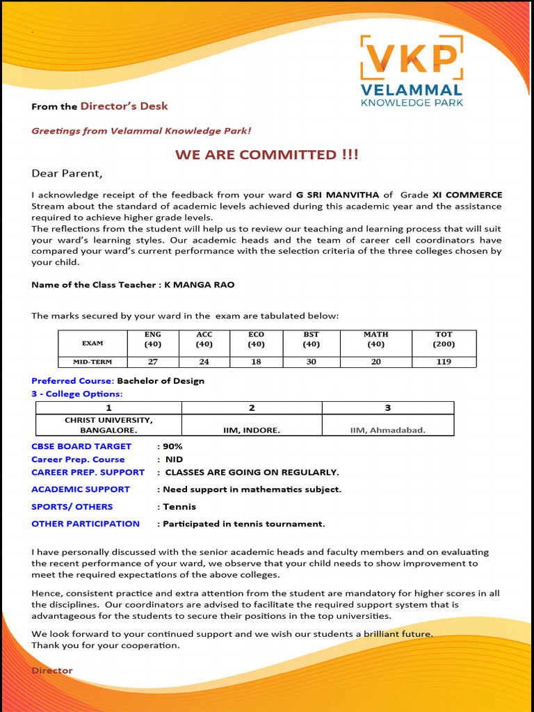 G Sri Manvitha Xi Commerce One Page Report | PDF