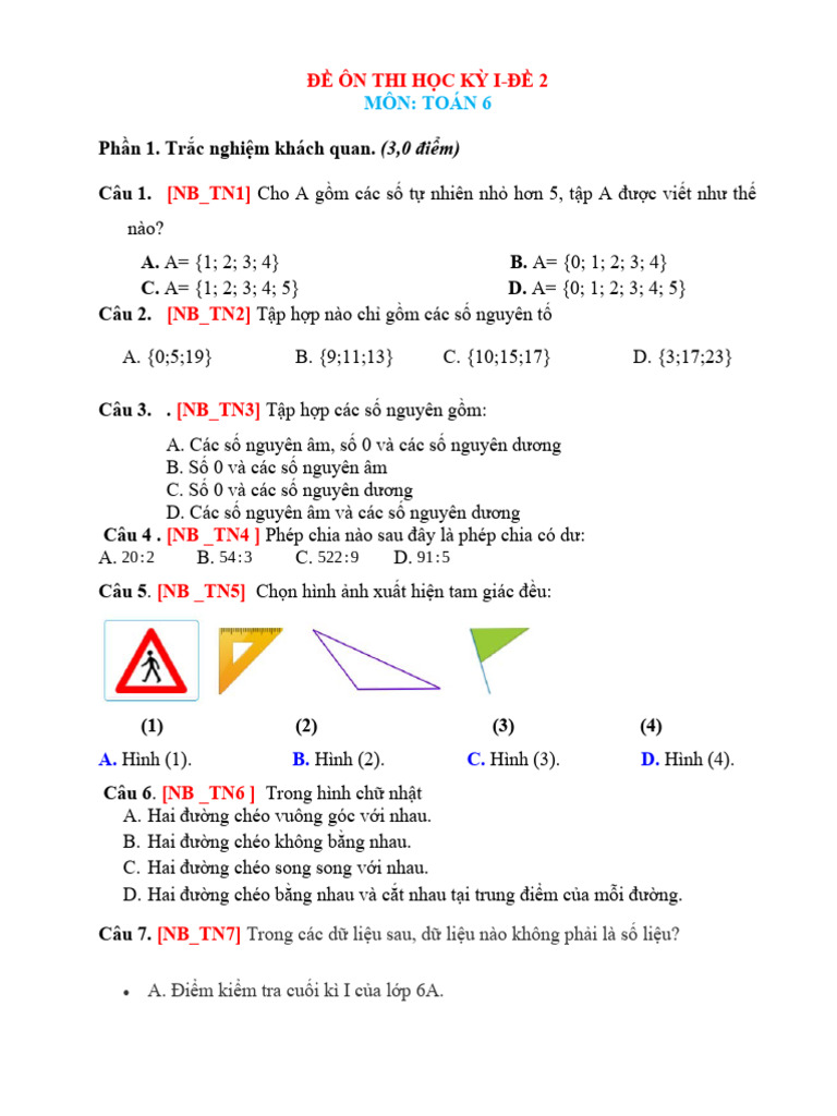 Dap An de 2 Toan HK1 Lop 6 | PDF