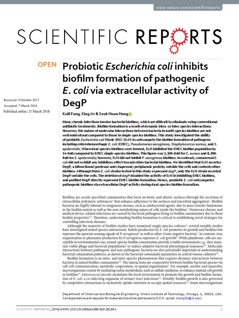 Probiotic Escherichia Coli Inhibits Biofilm Formation of Pathogenic ...