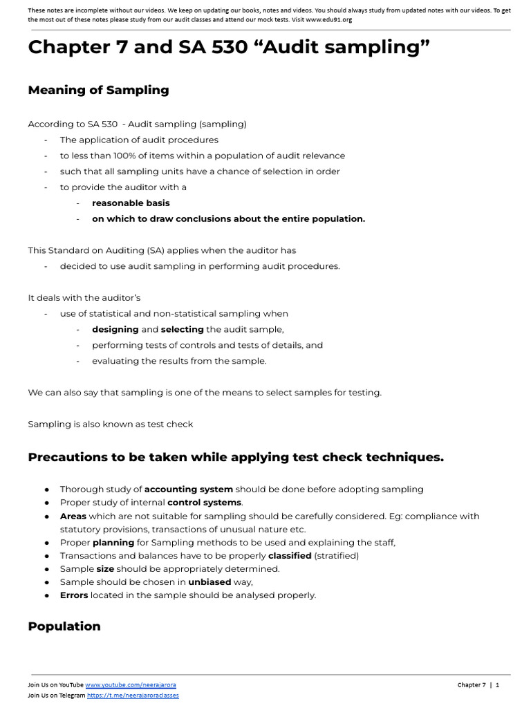 Audit Sampling Notes | PDF | Audit | Sampling (Statistics)