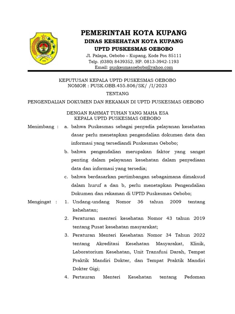 SK Pengendalian Dokumen Dan Rekaman | PDF