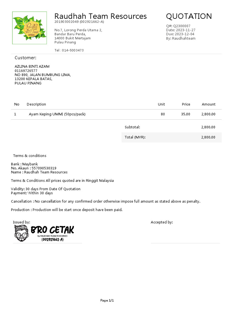 Raudhah Team Resources: Quotation | Download Free PDF | Banking