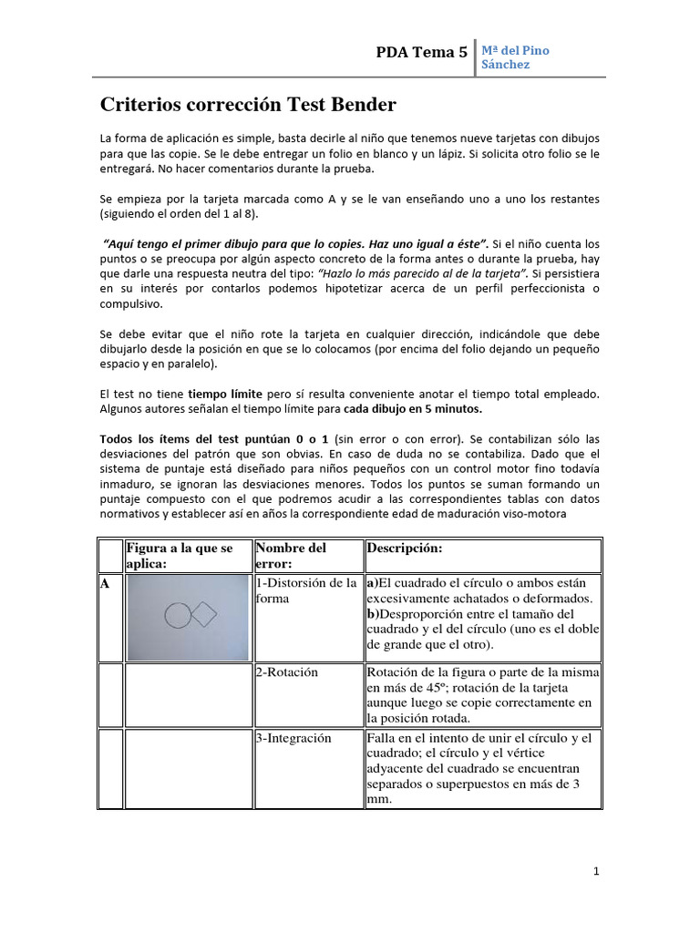 Corrección e Interpretación del Test Bender | PDF