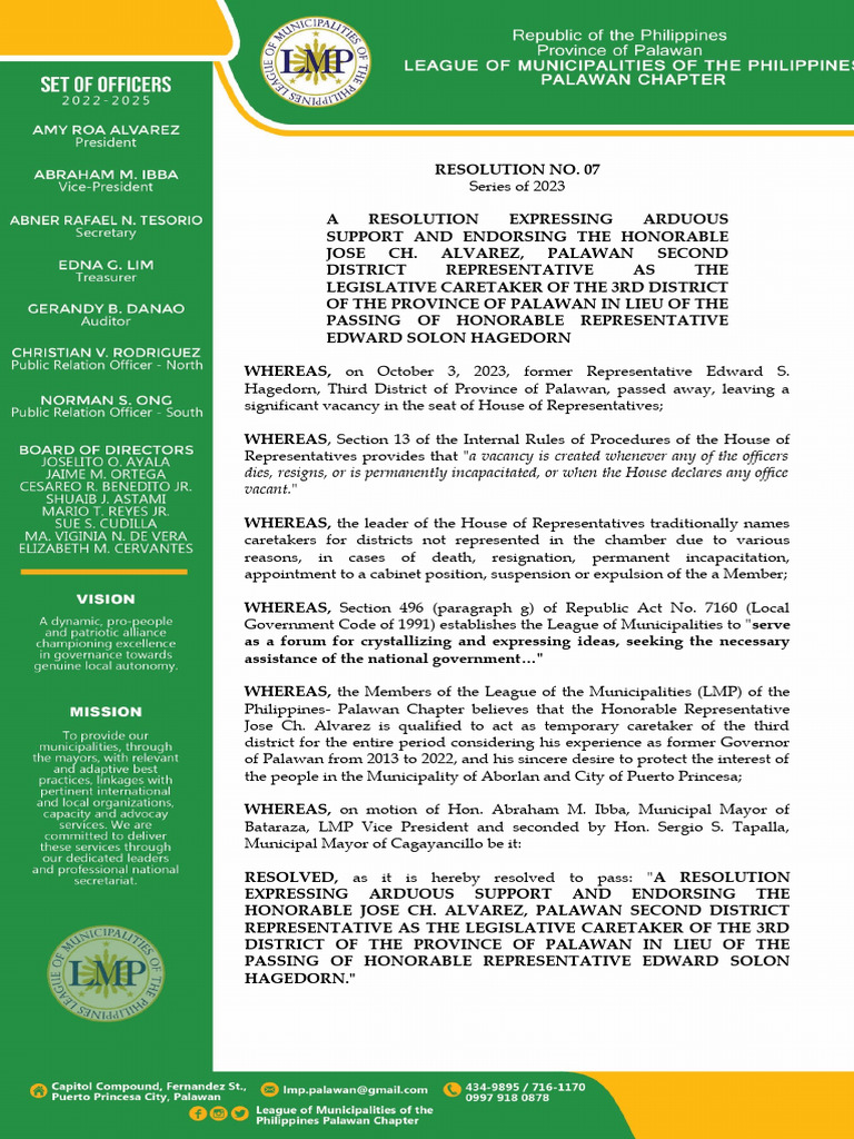 DRAFT LMP Resolution 07 2023 | PDF | Government | Public Law