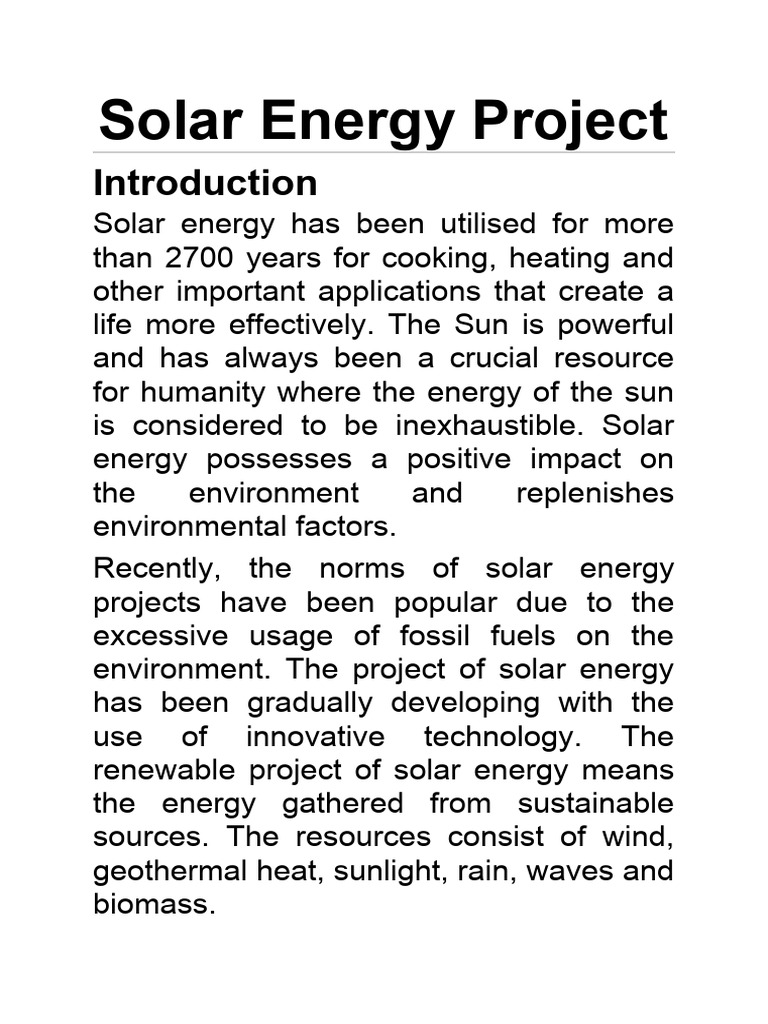 Solar Energy Project | PDF | Solar Energy | Solar Power