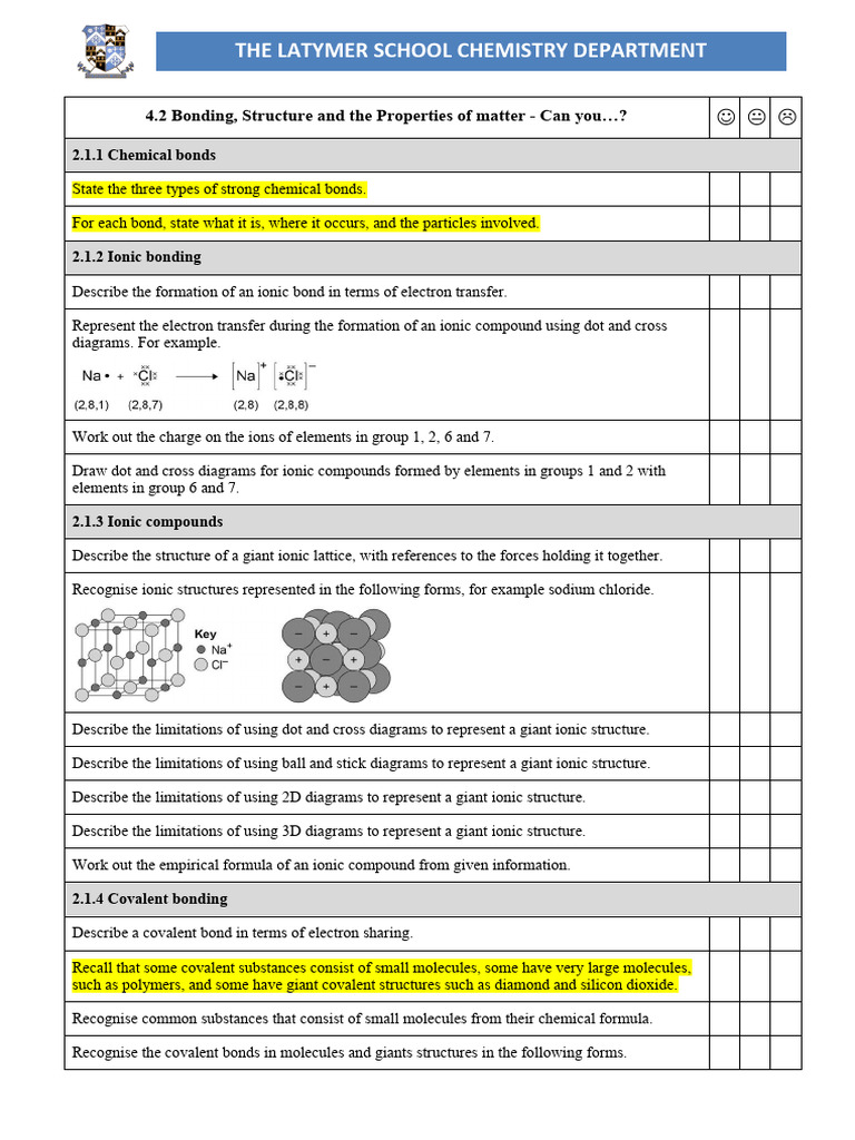 4.2 Bonding, Structure and The Properties of Matter | PDF | Chemical ...