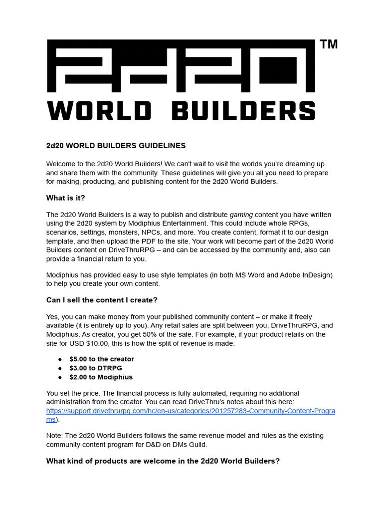 2d20 World Builders Guidelines | PDF | Intellectual Property | Copyright