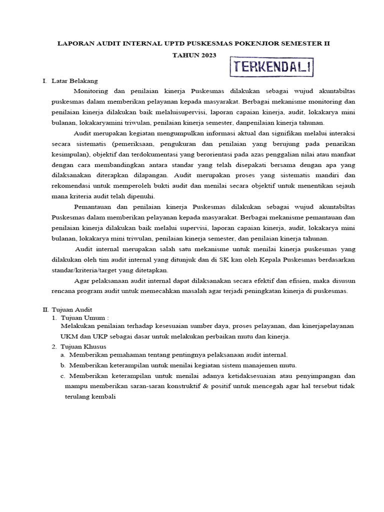 Laporan Audit Internal Upt Puskesmas Pokenjiorr Pdf