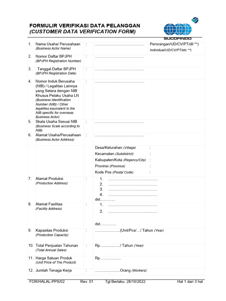 Formulir Verifikasi Data Pelanggan | PDF