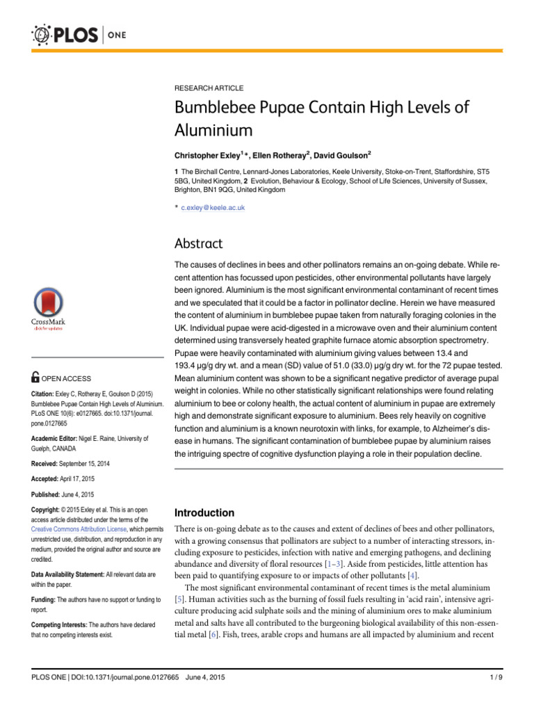 Bumblebee Pupae Contain High Levels of Aluminium-Journal - Pone.0127665 ...
