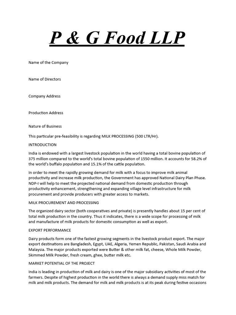 P&G Food LLP Profile | PDF | Milk | Dairy