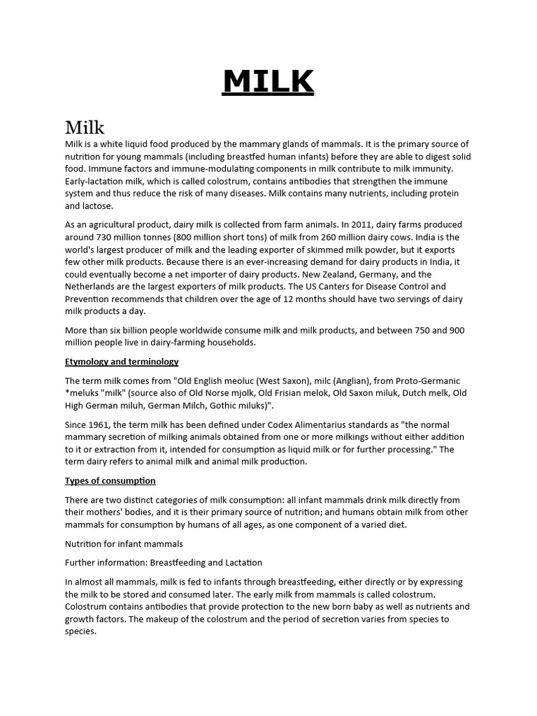 MILK | PDF | Milk | Breastfeeding