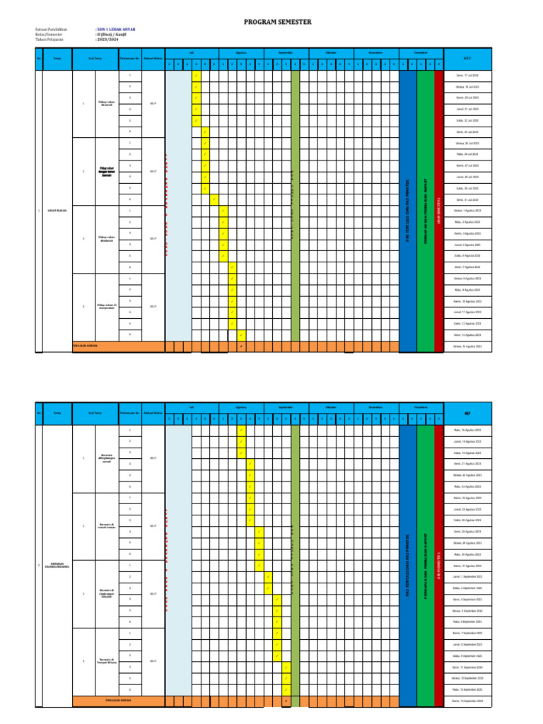 Program Semester Kelas II Ganjil 2023 | PDF