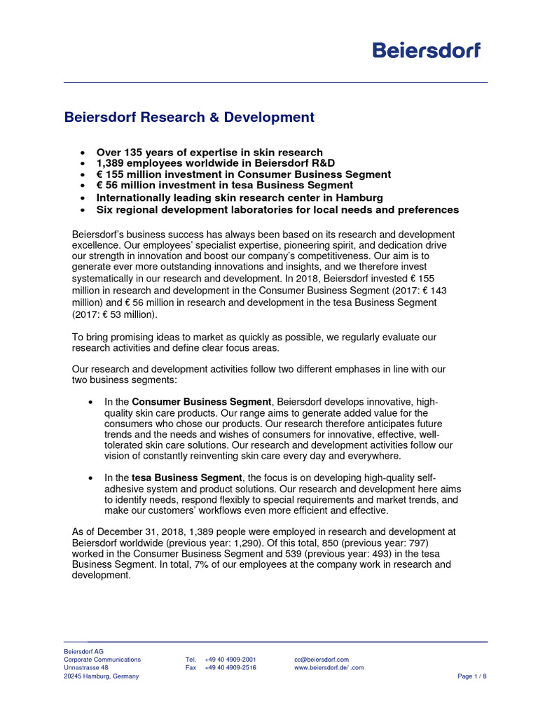 Beiersdorf 7 Research and Development 2019 | PDF | Sunscreen | Adhesive