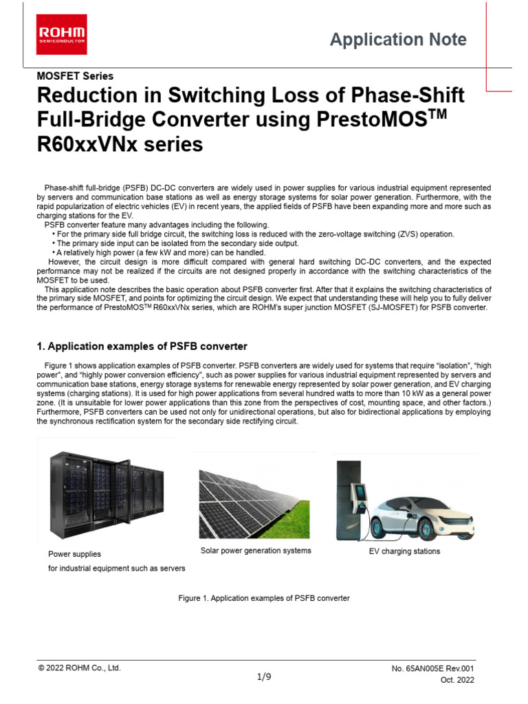 Reduction in Switching Loss of Phase-Shift Full-Bridge Converter Using PrestoMOS R60xxVNx Series ...