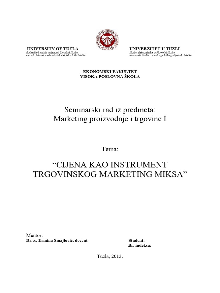 Cijena Kao Instrument Trgovinskog Marketing Mix A | PDF
