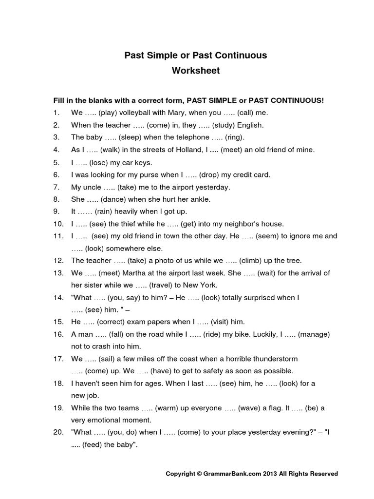 Past Simple or Past Continuous - Worksheet | PDF