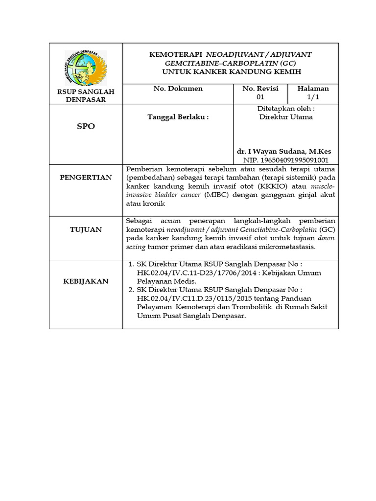 Protokol Kemoterapi GC untuk Kanker Kandung Kemih | PDF