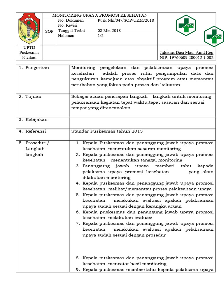 SOP Monitoring Promosi Kesehatan | PDF