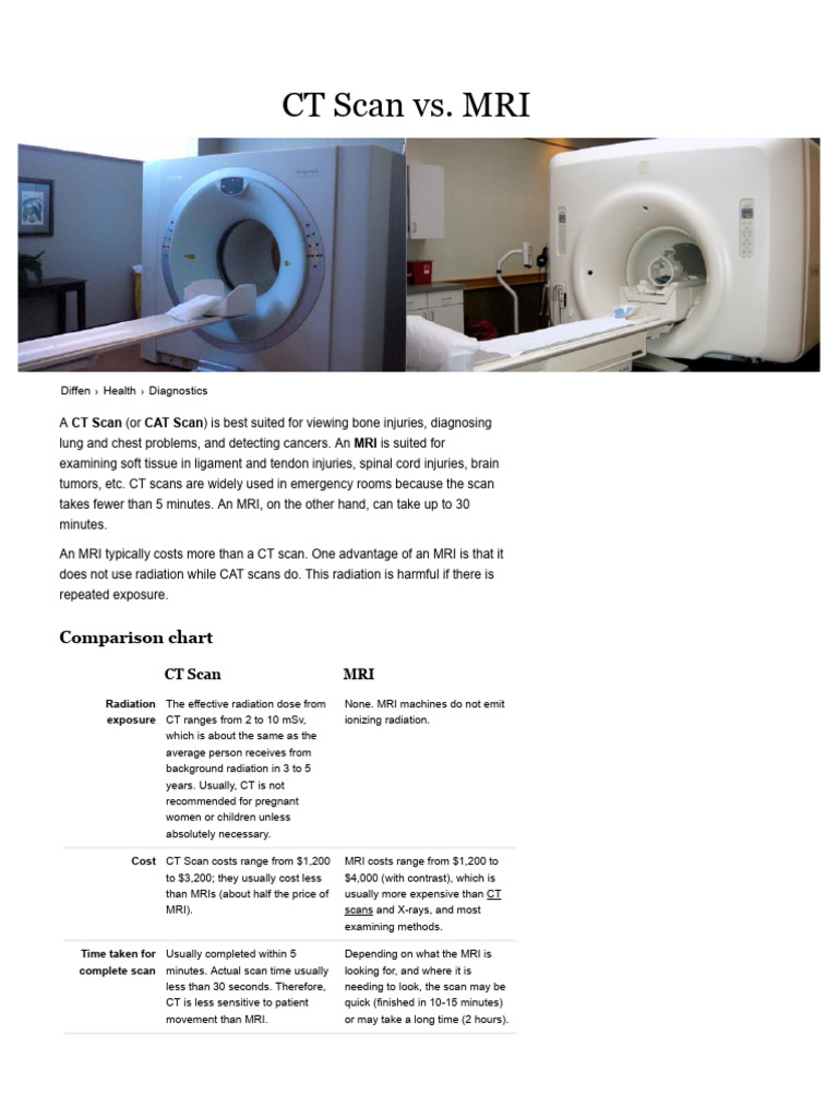 CT Scan Vs MRI - Difference Tabular Form | PDF | Ct Scan | Magnetic ...