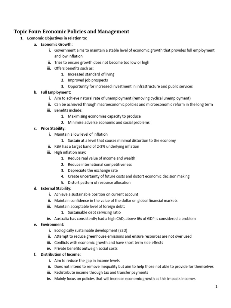 Topic 4 - Economic Policies and Management | PDF | Economics ...