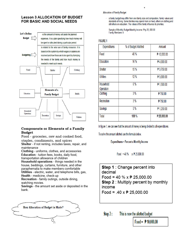Lesson 3 ALLOCATION OF BUDGET FOR BASIC AND SOCIAL NEEDS | PDF