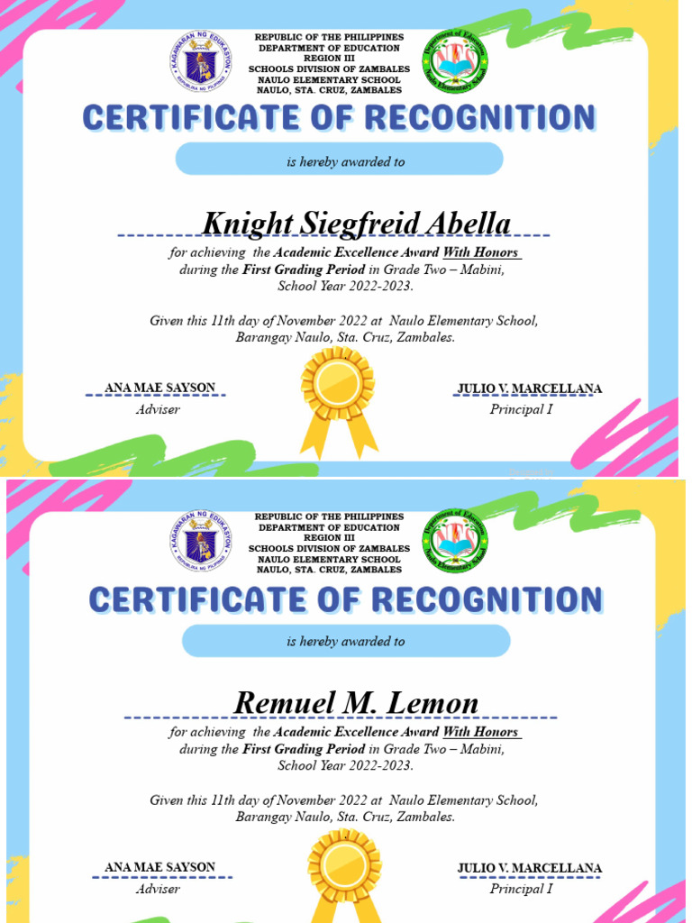 Award Certificates SY 2022-2023 | PDF | Government | Public Administration