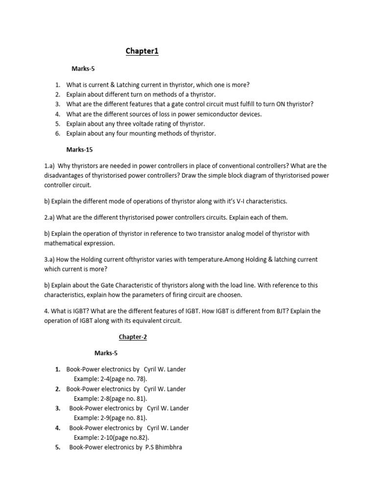 Power Electronics - Questions (ch1, ch2) - 1 | PDF | Electronics | Electrical Equipment