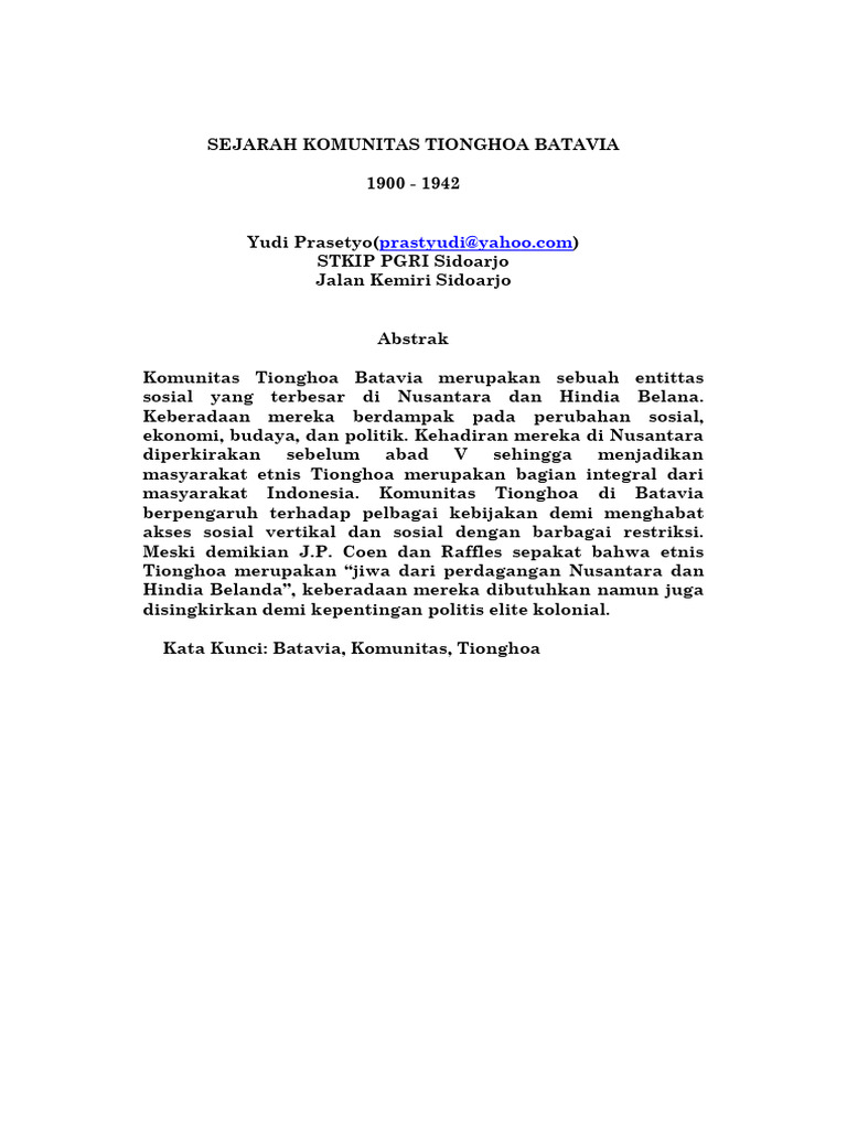 Sejarah Komunitas Tionghoa Batavia | PDF | Perjalanan