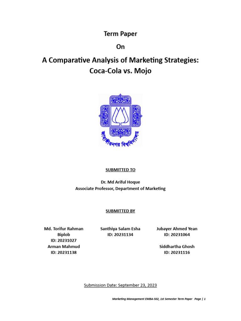 EMBA 502 Term Paper Analysis Final Draft | PDF | The Coca Cola Company ...