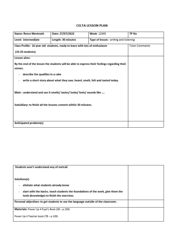 Celta Lesson Plan | PDF | Lesson Plan | Communication