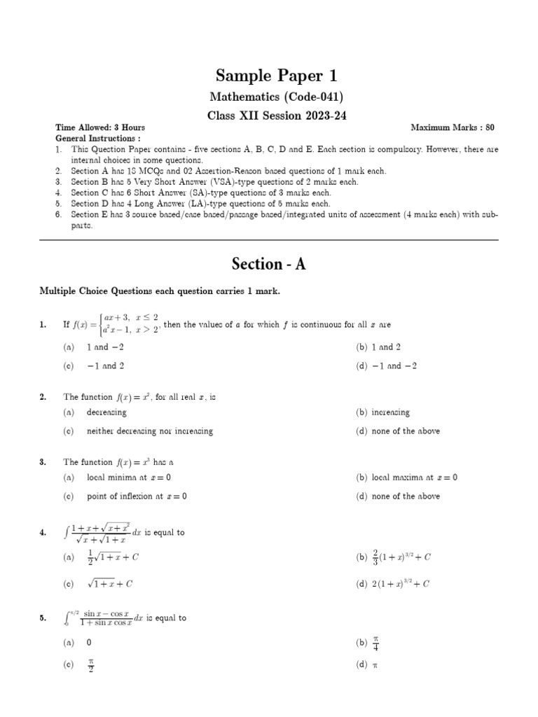 CBSE Class 12 Math Sample Paper | PDF | Triangle | Market Segmentation