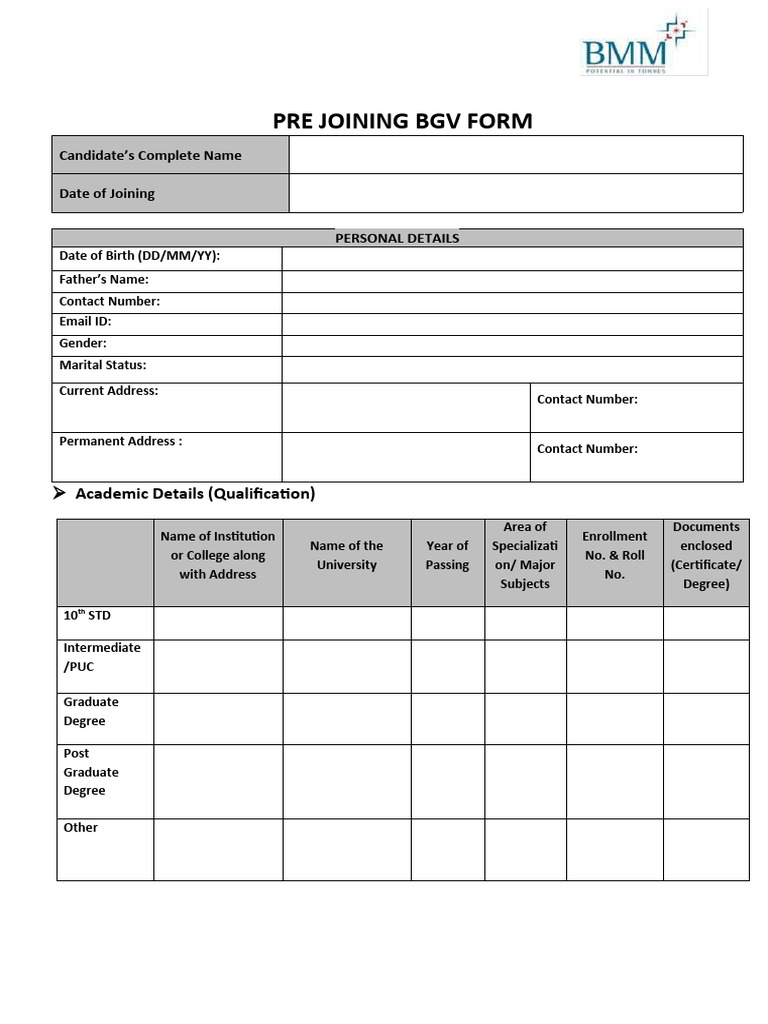 Pre Background Verification Form - 17-05-2023 | PDF | Career & Growth | Law