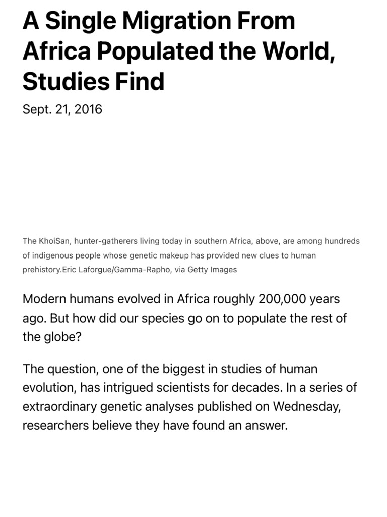 A Single Migration From Africa Populated The World, Studies Find - The ...