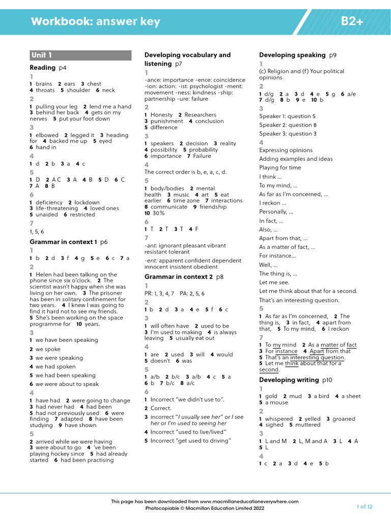 B2PLUS Workbook Answer Key | PDF | Language Arts & Discipline