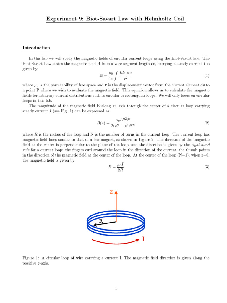 Lab 9 Biot-Savart Law With Helmholtz Coil f14 | PDF | Magnetic Field | Electromagnetism