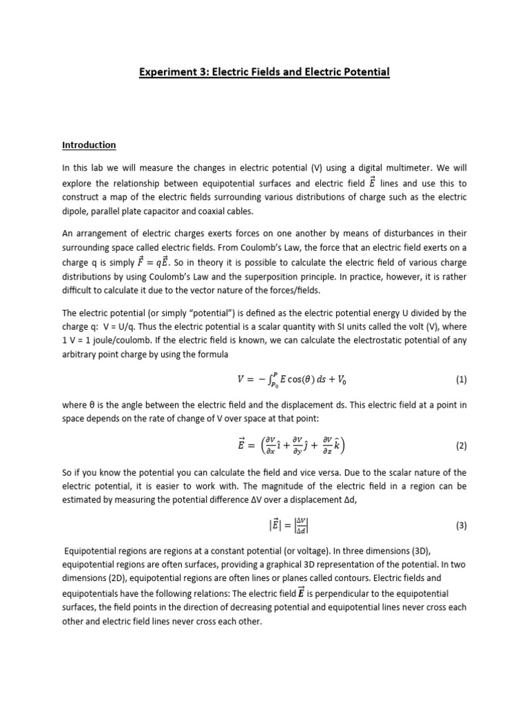 Lab 3 Electric Fields and Potentials f14 | PDF | Electric Field ...