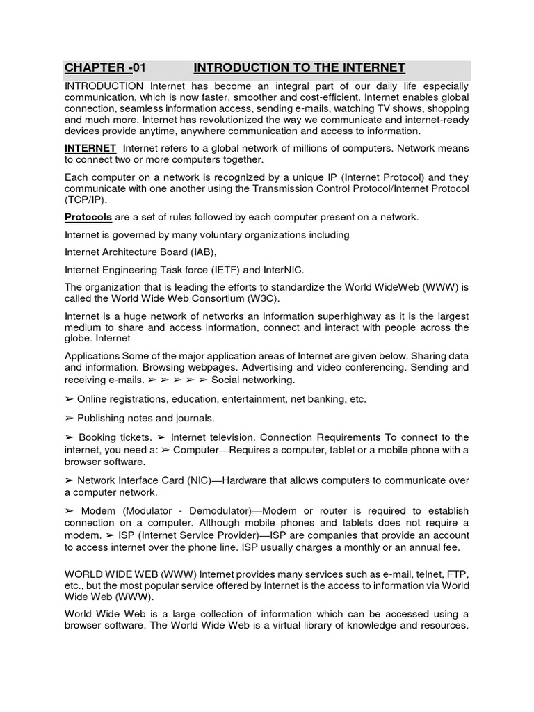 Chapter - 01 Introduction To The Internet | PDF | World Wide Web ...