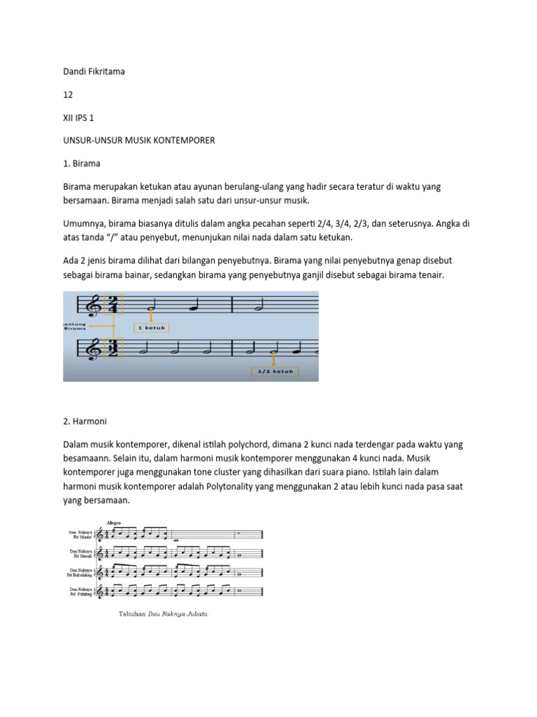Unsur Musik Kontemporer dan Penjelasannya | PDF