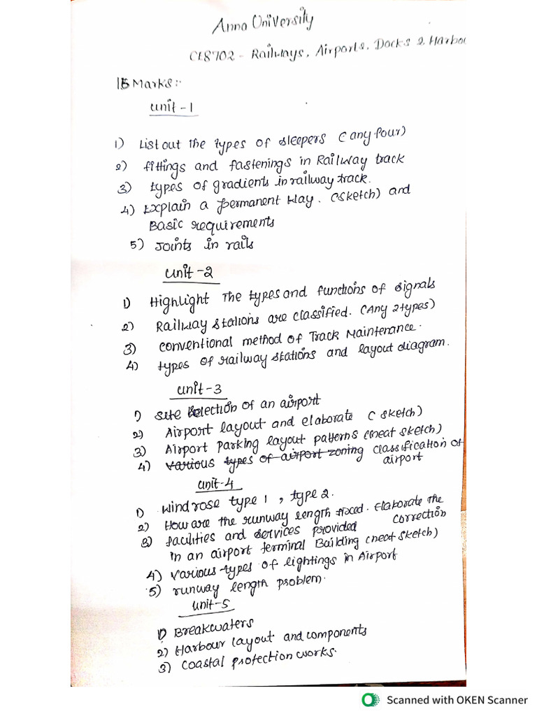 CE8702 - Railways, Airports, Docks&Harbours 16 Marks | PDF