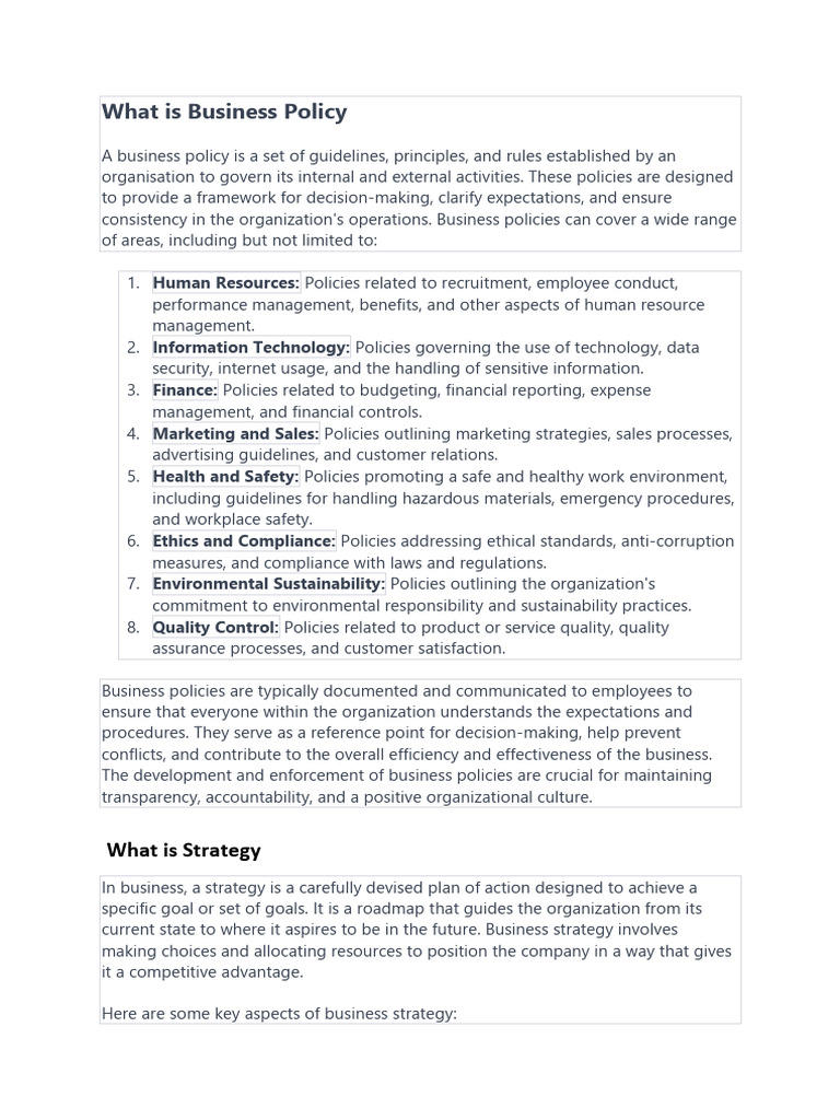 Overview of Business Policies | PDF | Strategic Management | Corporate ...